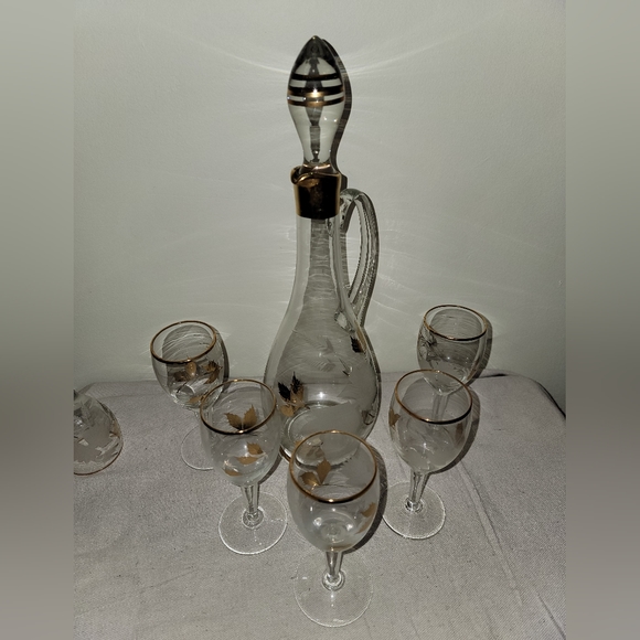 Dining | Vintage Romanian Crystal Decanter Glasses Setetched Crystal ...